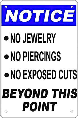 Warning Sign Funny Retro Metal Tin Sign Notice No Jewelry Piercings ...
