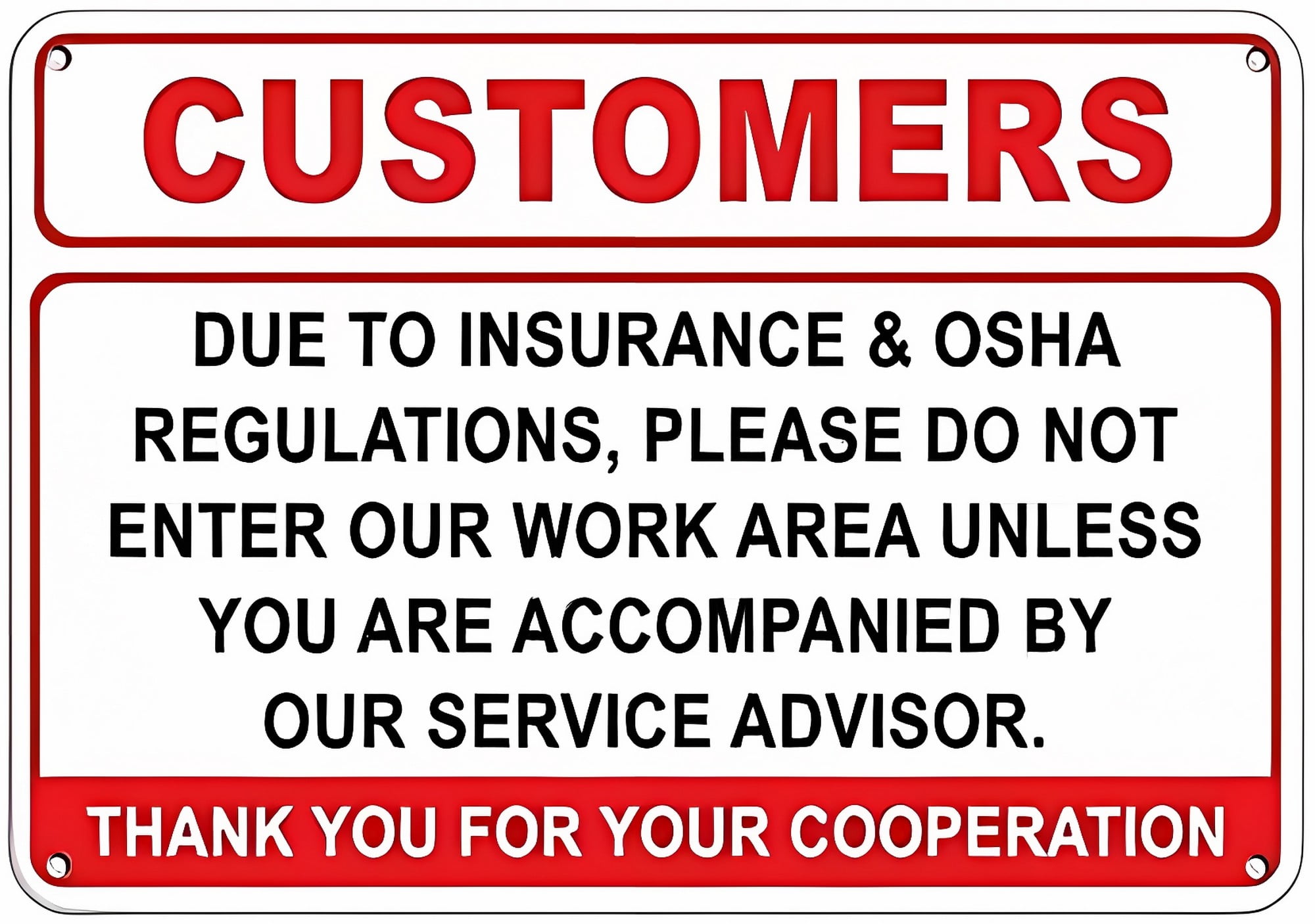 Warning Sign Insurance OSHA REGULATIONS No Entry to Work Area - 12×8 ...