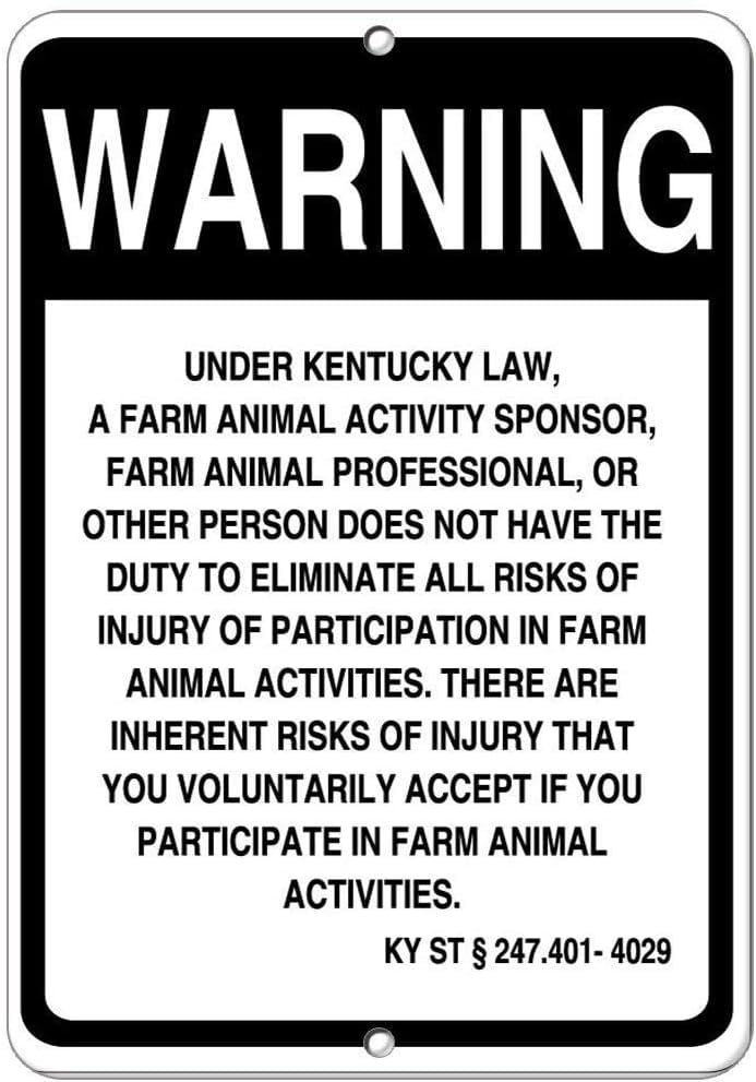 Warning Sign Kentucky Law, Equine Activist Not Liable for Injury Death ...