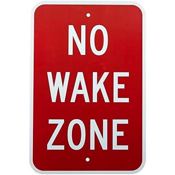 Warning Sign Legend No Wake Zone, White on Red Sign Business Sign 12X8 ...