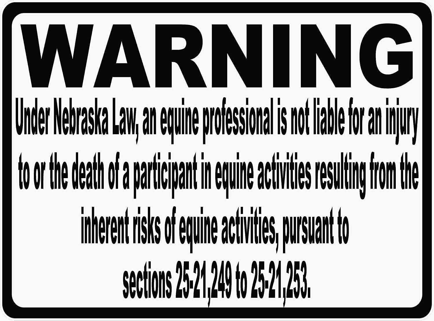 Warning Sign Nebraska Equine Liability Law Sign Inform Patrons at Your ...