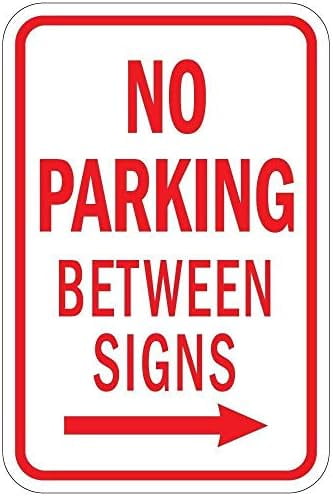 Warning Sign No Parking Between Signs with Right Arrow Sign Business ...