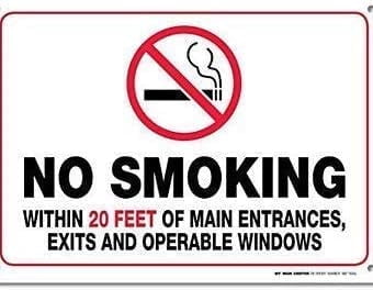 Warning Sign No Smoking Within 20 Feet of Main Entrances, Exits and ...