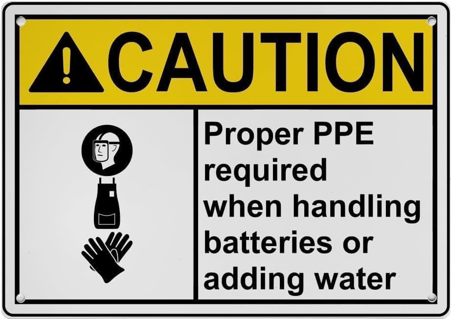 Warning Sign: PPE General, Proper PPE Required When Handling Batteries ...