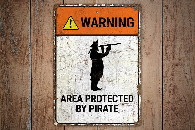 Warning Sign Pirate Protected Area Sign Pirate Warning Decor Funny Sign ...