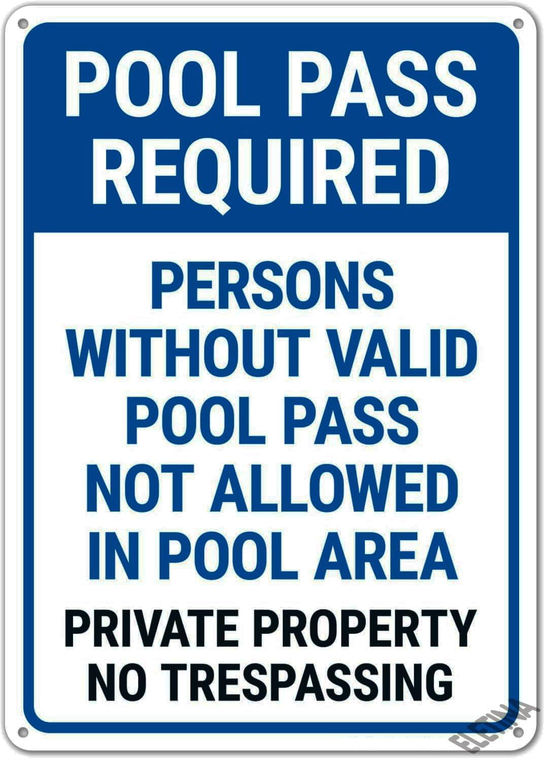 Warning Sign,Pool Rules Sign,Pool Pass Required Persons Without Valid ...