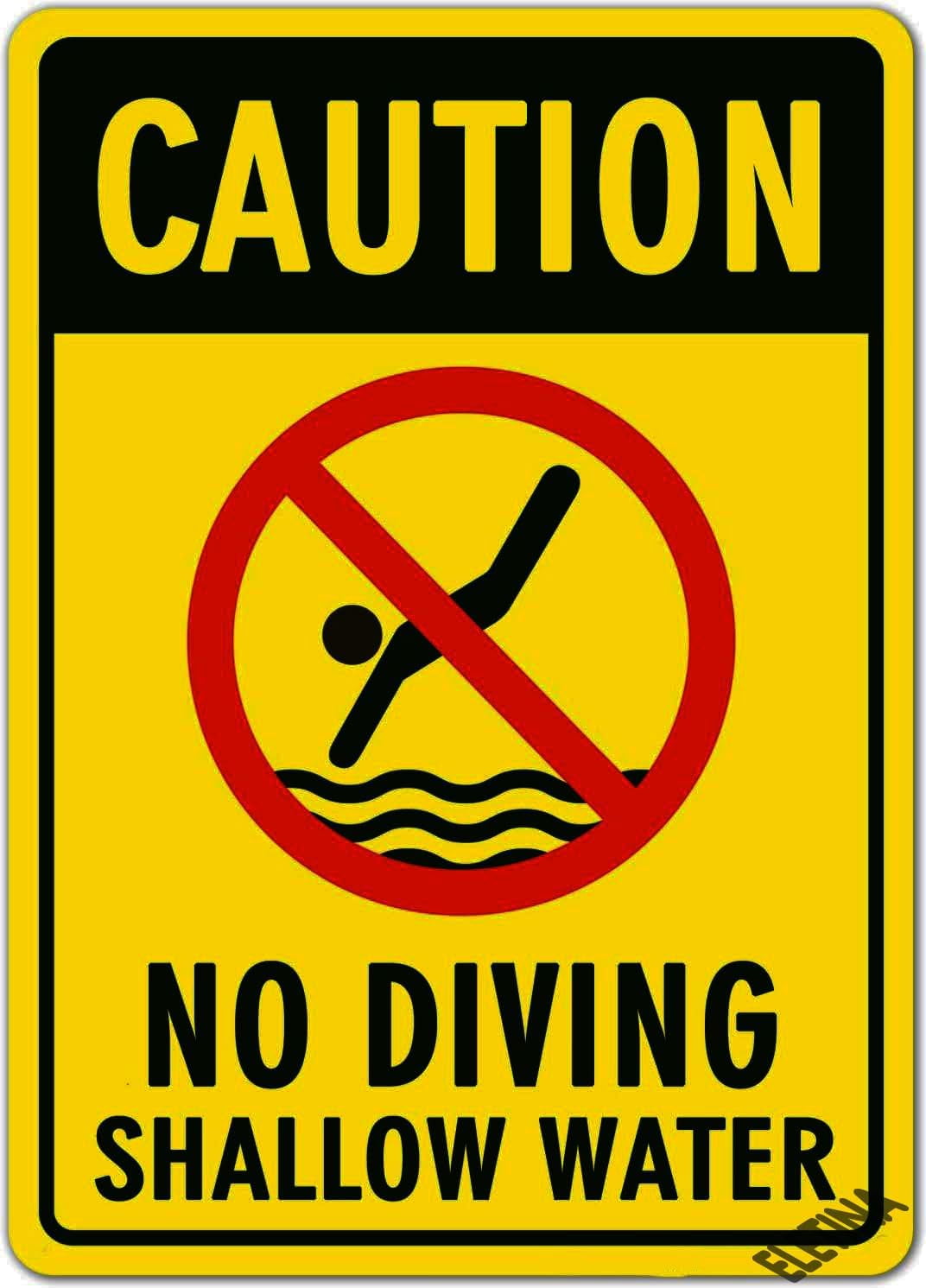 Warning Sign,Pool Rules Sign,Caution no diving shallow water Pool Sign ...