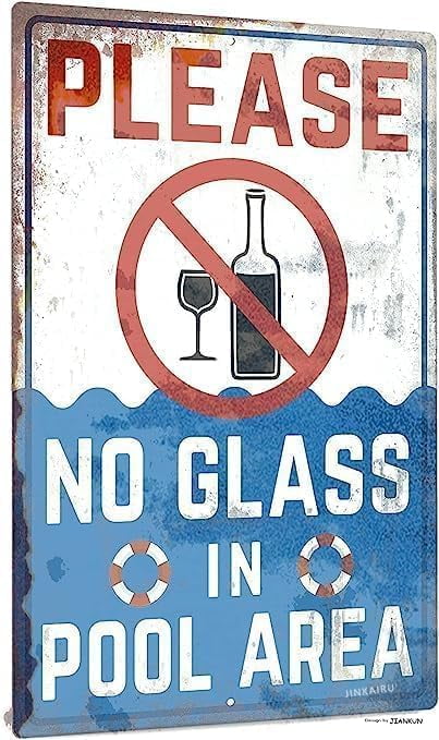 Warning Sign,Pool Rules Sign,Pool Safety Sign Please No Glass In Pool ...