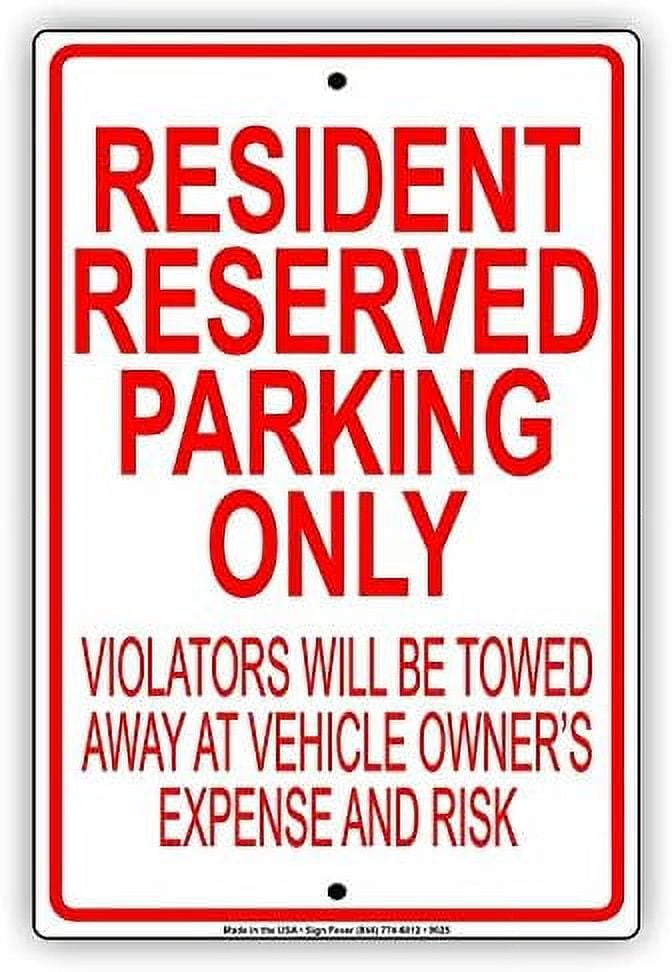 Warning Sign Resident Reserved Parking Only Sign Business Sign 12X8 ...