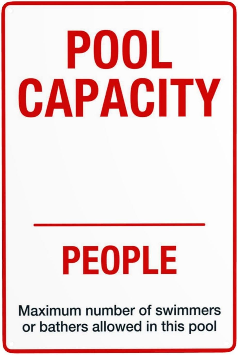 Warning Sign Retro Metal Sign Metal Tin Sign, Pool Capacity Sign, Pool ...