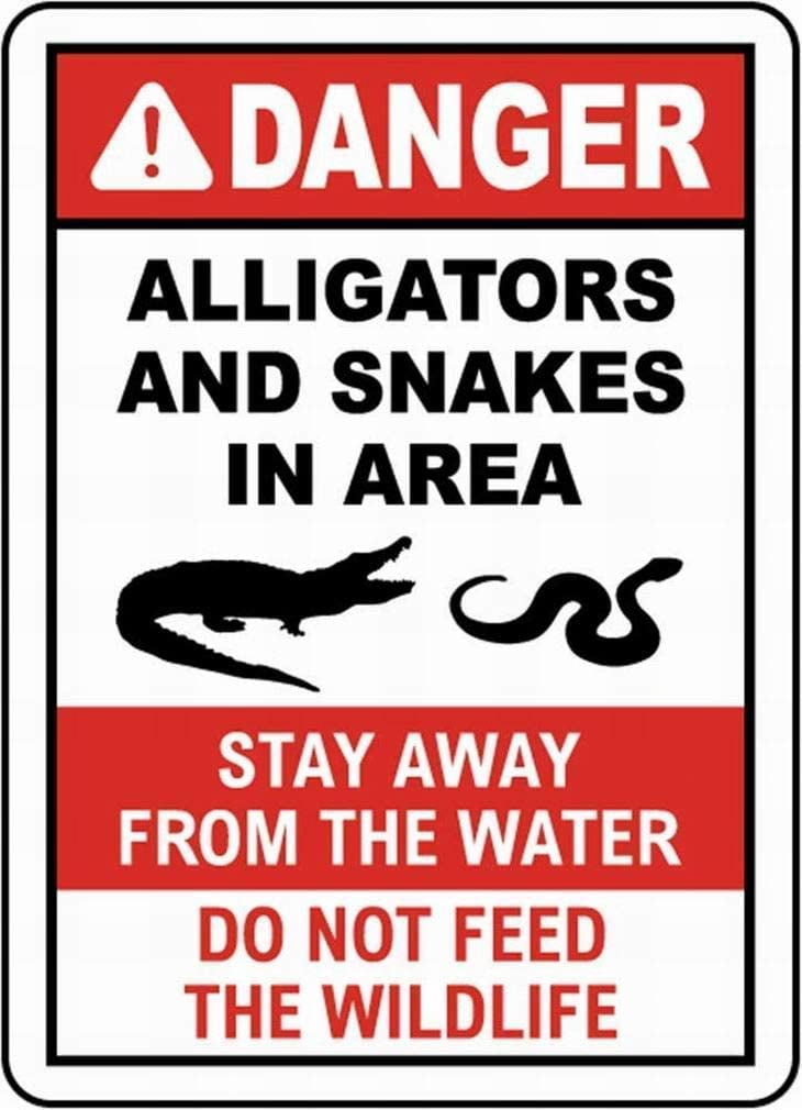 Warning Sign Safety Sign 8x12 Alligators and Snakes in Area Sign Notice ...