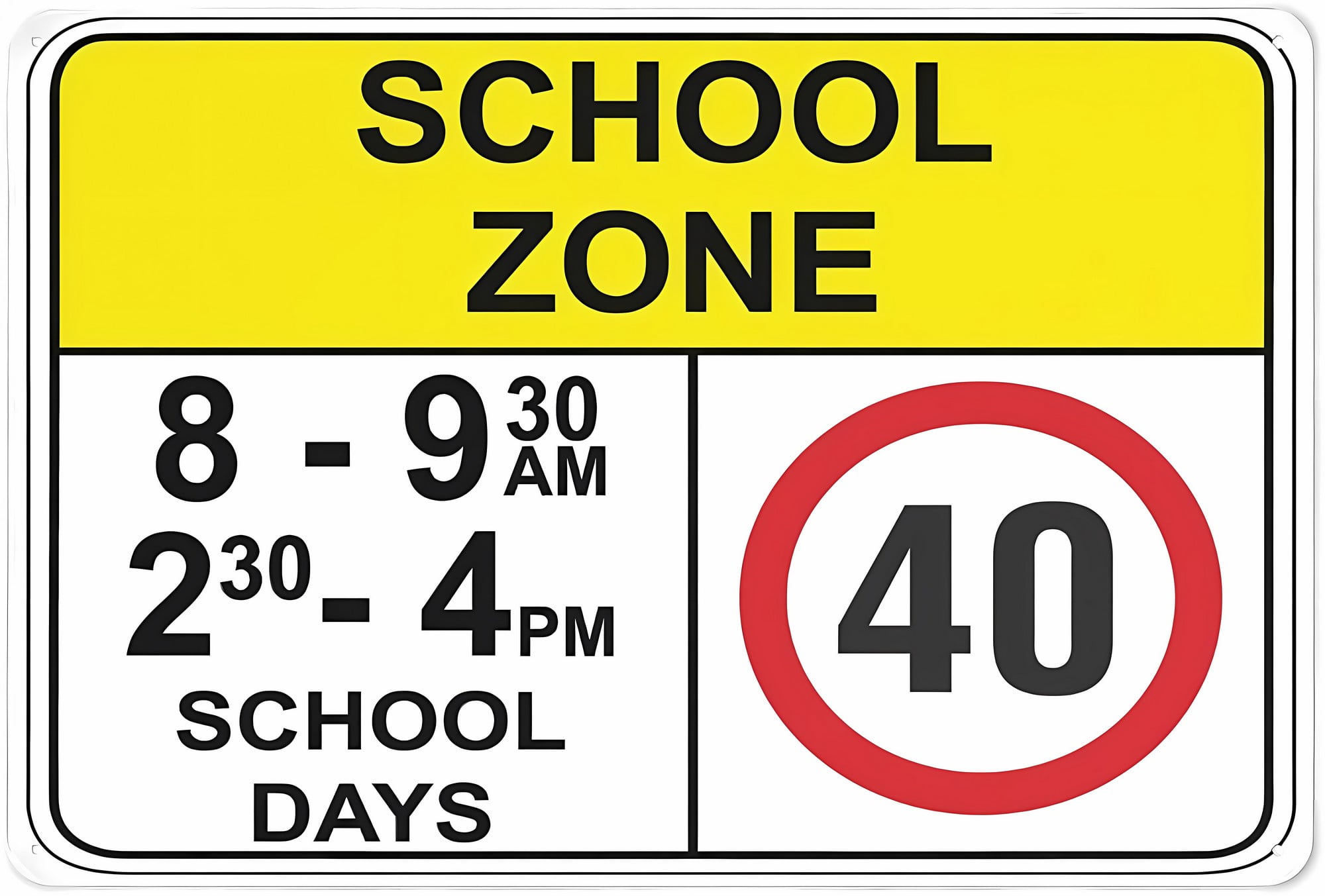 Warning Sign School Zone 40Km - 8"x12" Reflective Aluminum Metal Sign ...