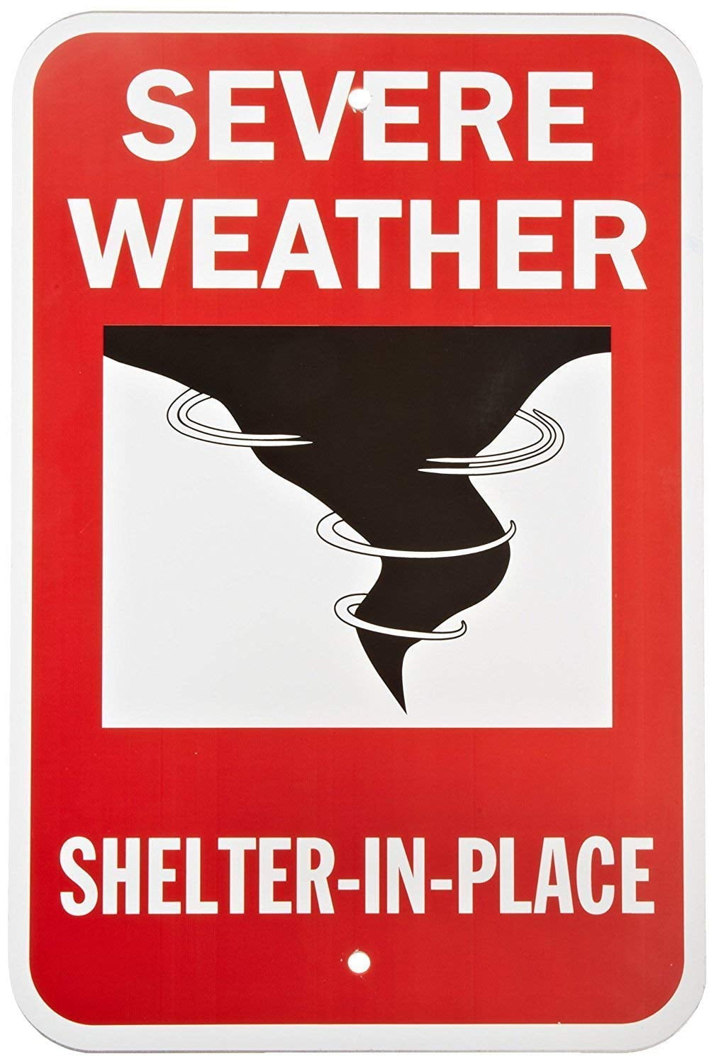 Warning Sign Severe Weather Shelter-in-Place with Graphic, Black/Red on ...