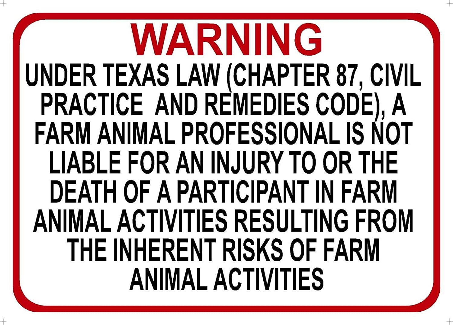Warning Sign Texas Farm Professional Liability Sign Chapter 87 Civil ...