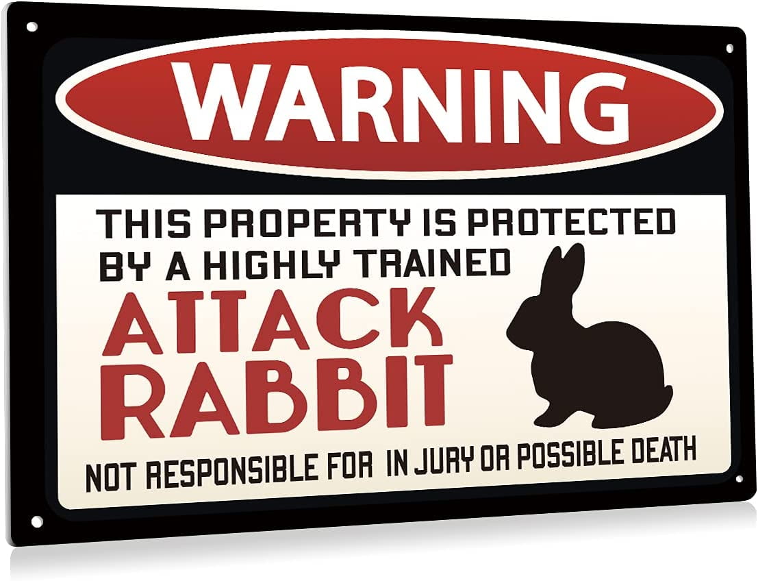 Warning Sign Warning Attack Rabbit Metal Tin Sign Wall Decor Sign for ...