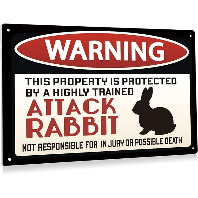 Warning Sign Warning Attack Rabbit Metal Tin Sign Wall Decor Sign for ...