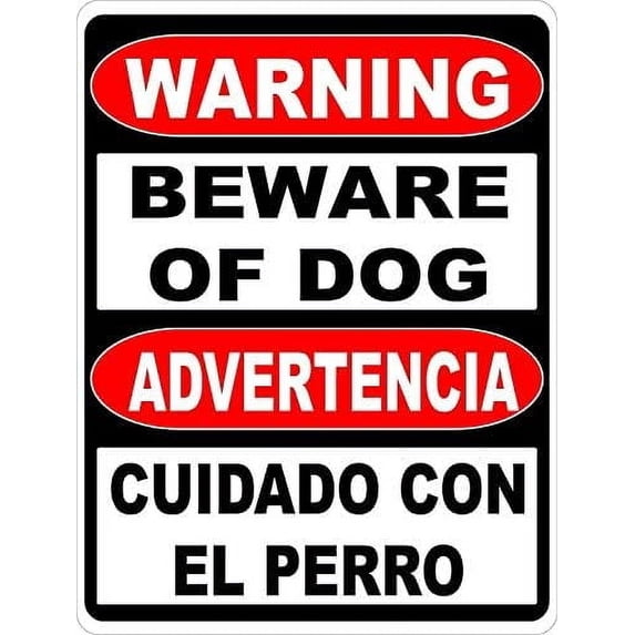 Warning Bilingual Beware of Dog Sign. English & Spanish Safety Signs. 8 ...