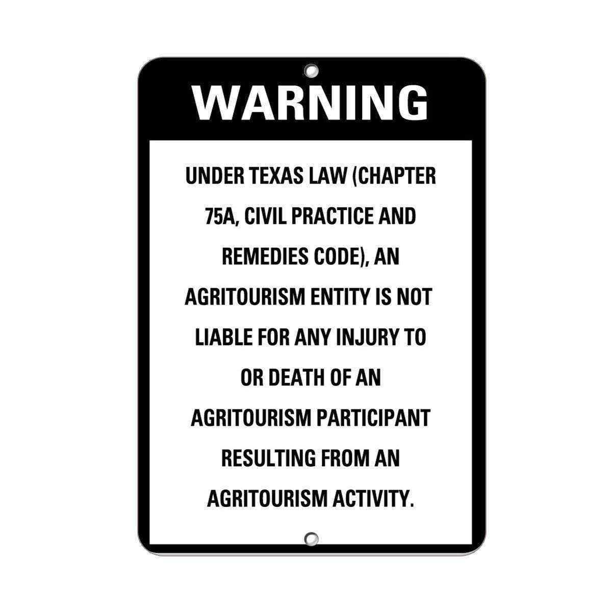 Warning Sign an Agritourism Entity is Not Liable for Any Injury Death ...