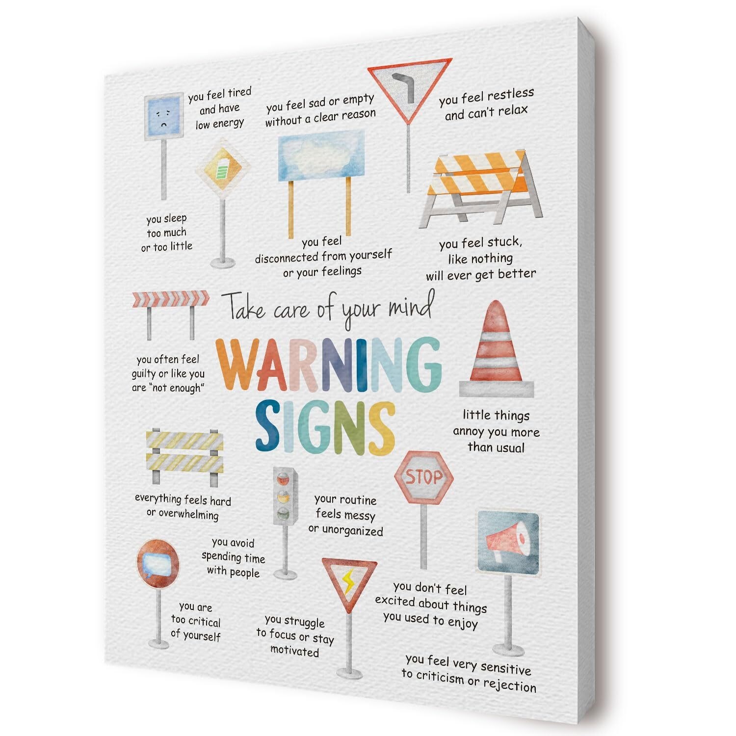 Warning Signs Mental Health Canvas Wall Art poster Mental Health ...