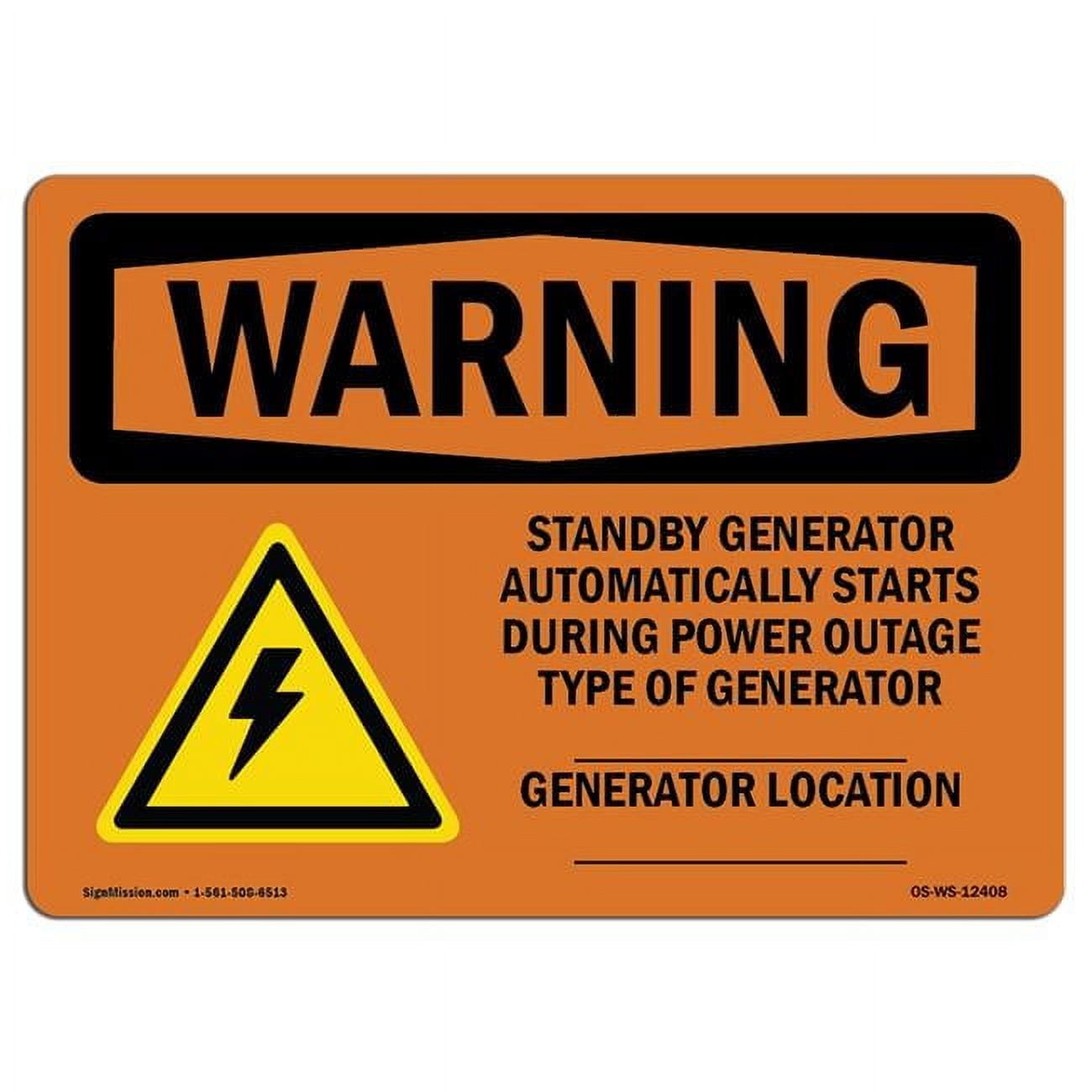 Warning Standby Generator Automatically with Symbol OSHA Decal Sign ...