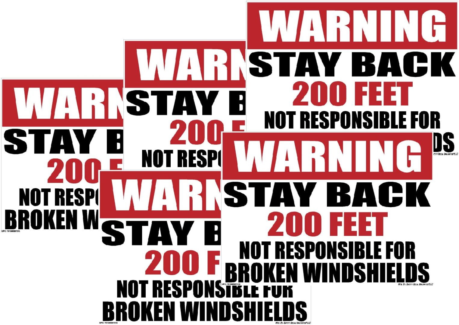 Warning Stay Back 200ft Not Responsible for Broken Windshield 5pc ...