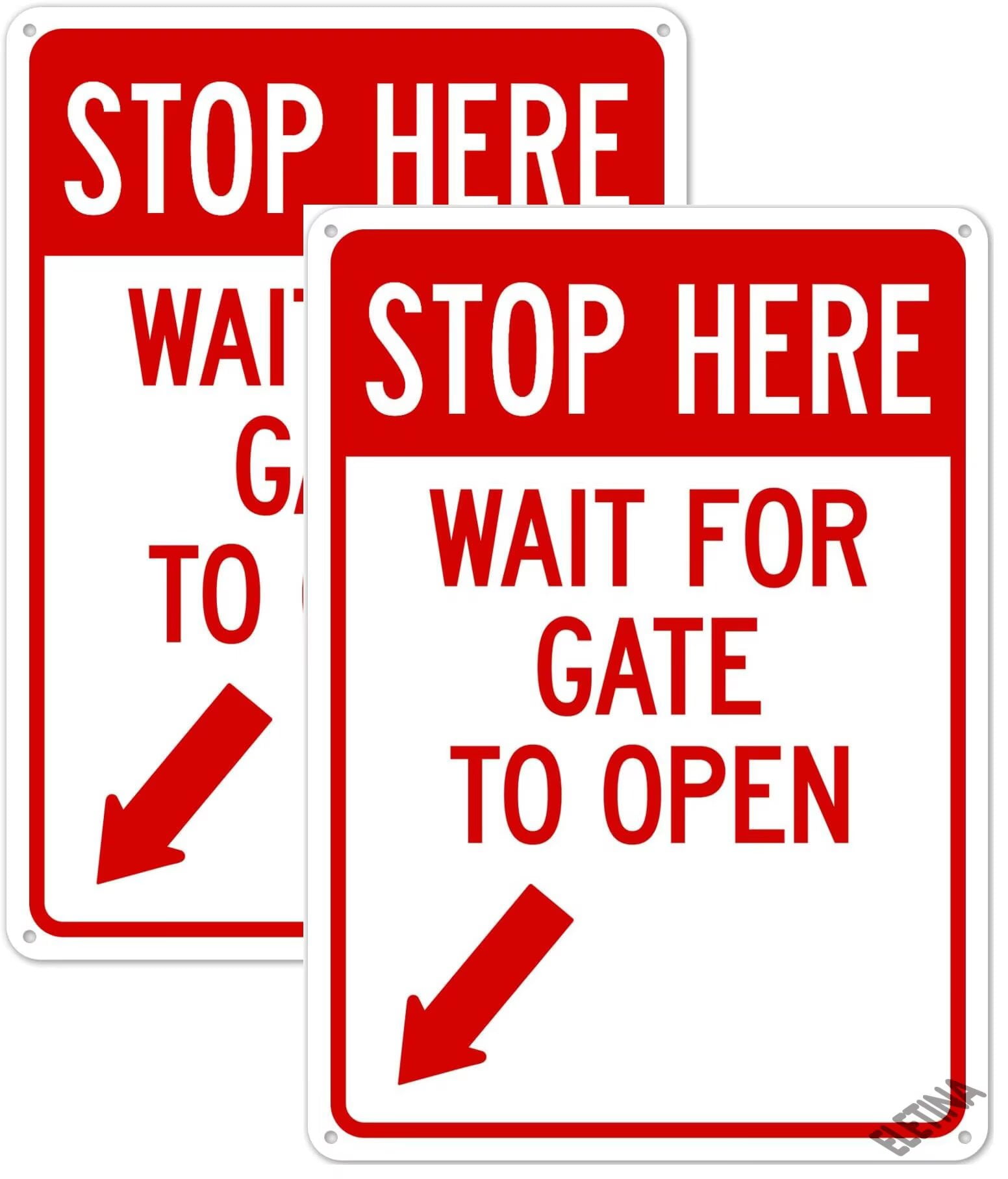 Warning Stop Here Wait for Gate to Open (with left Bottom Arrow) Sign ...