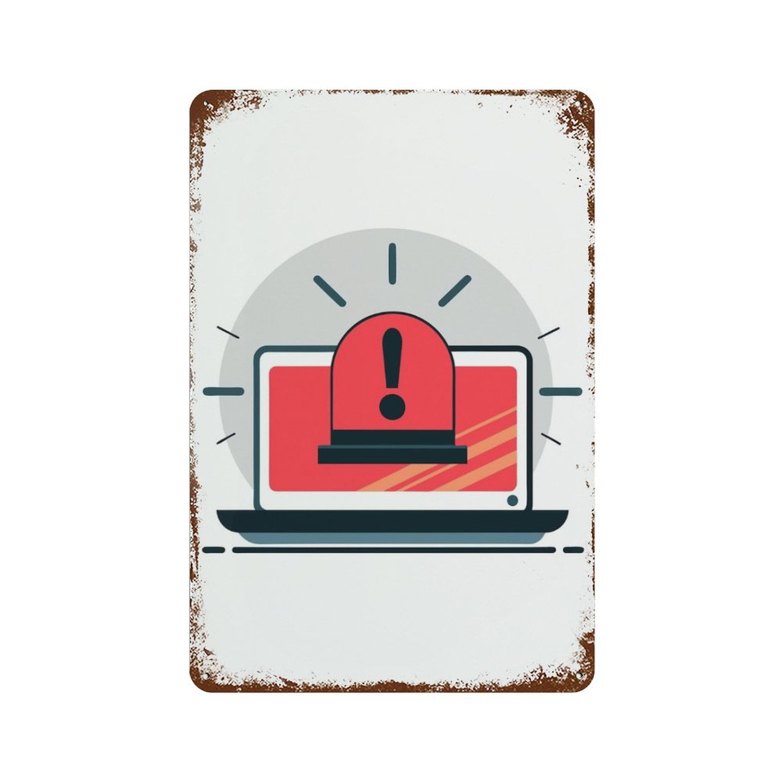 Tech - Alert Sign: Laptop with Flashing Alarm Symbol on Weathered Plate ...