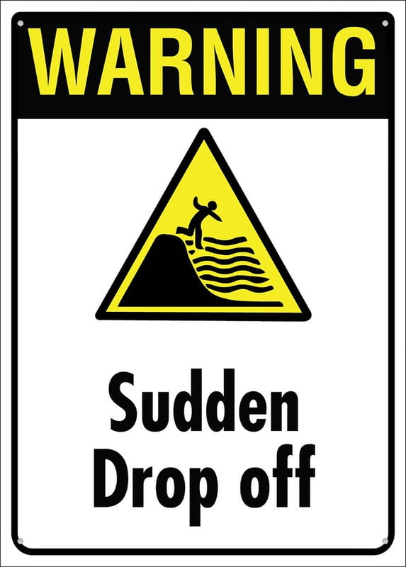Warning Sudden Drop Off Sign Outdoor Metal Sign - 12 X 8 Metal Signs ...