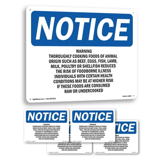 Warning Thoroughly Cooking Foods Of Animal OSHA Notice Aluminum Sign 24 ...