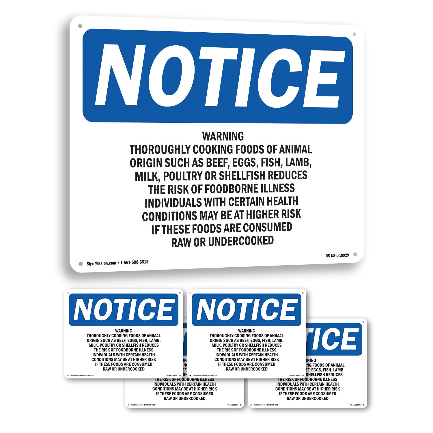 Warning Thoroughly Cooking Foods Of Animal OSHA Notice Rigid Plastic ...