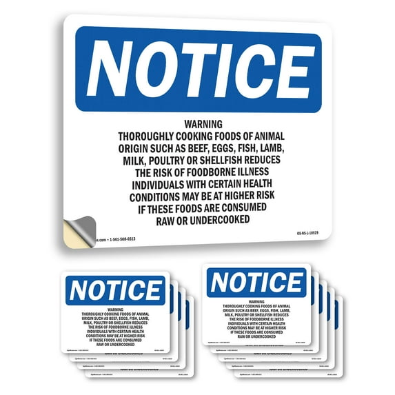 Warning Thoroughly Cooking Foods Of Animal OSHA Notice Vinyl Decal ...