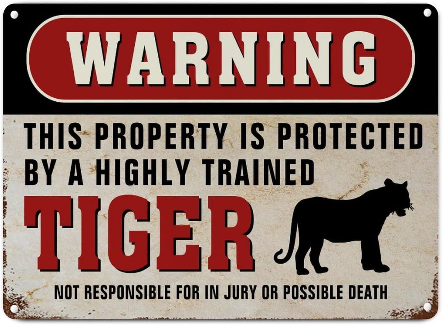 Warning Tiger Metal Tin Sign Aluminum Warning Signs For Indoor ...