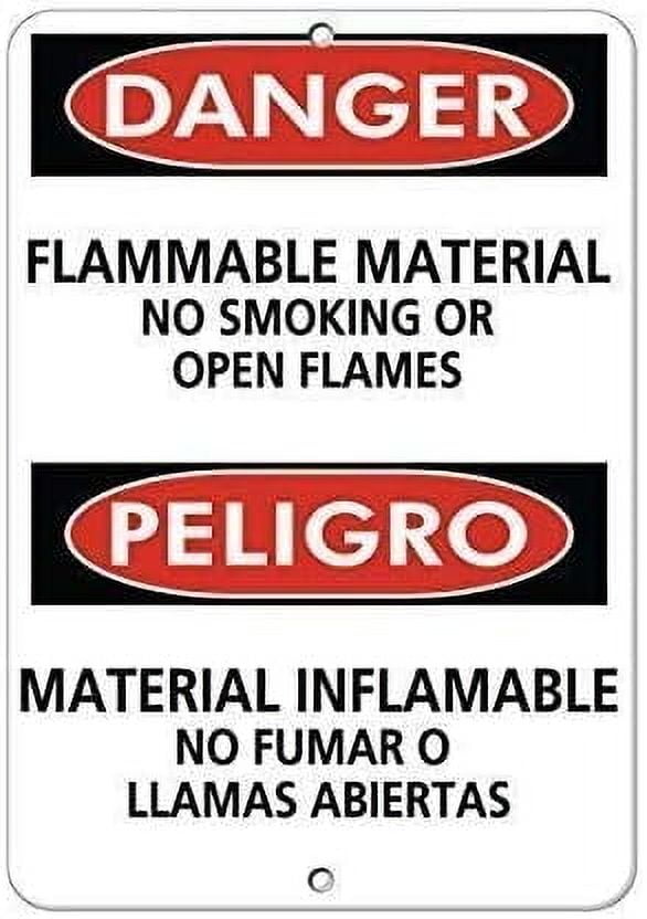 Warning Tin Sign Danger - Flammable Material - No Smoking or Open ...