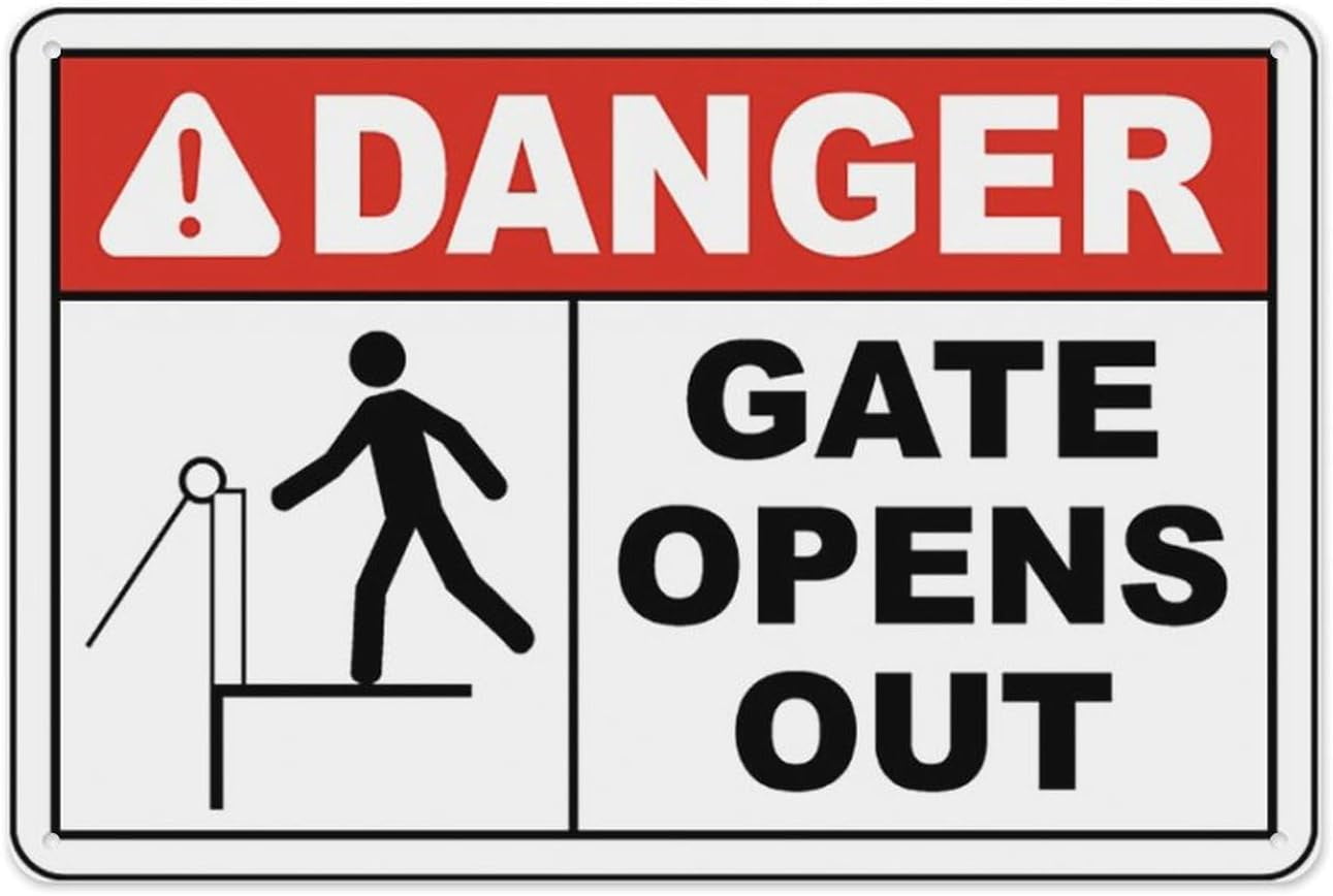 Warning Tin Sign Danger Gate Opens Out Home Office Road Street Garage ...