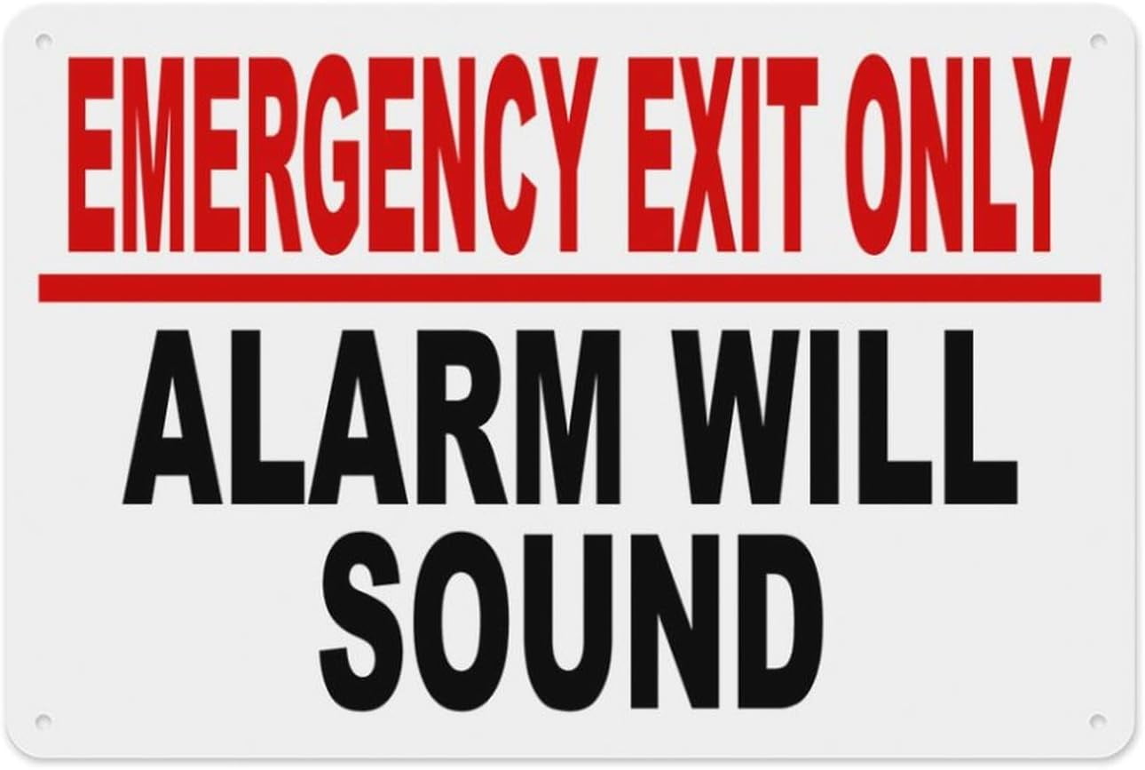 Warning Tin Sign Emergency Exit Only Alarm Will Sound Home Office Road ...