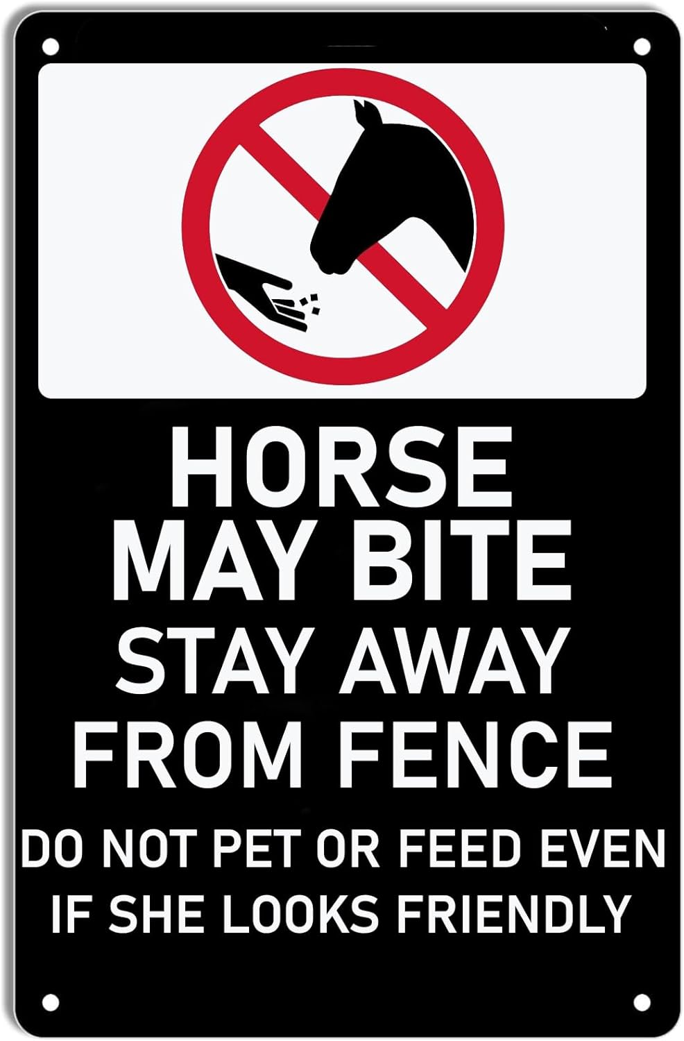 Warning Tin Sign Horse May Bite Stay Away From Fence Vintage Wall Decor ...