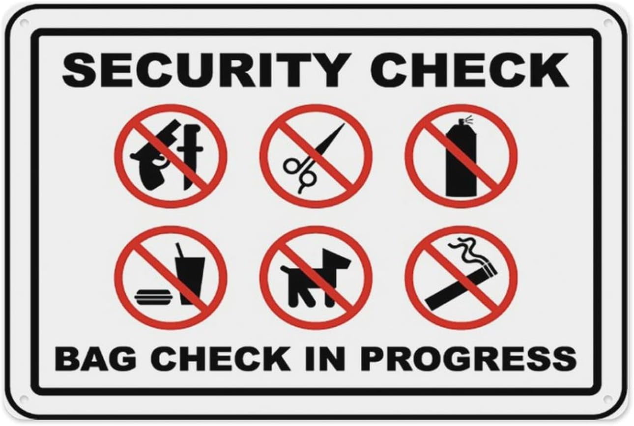 Warning Tin Sign Security Check Bag Check In Progress Home Office Road ...