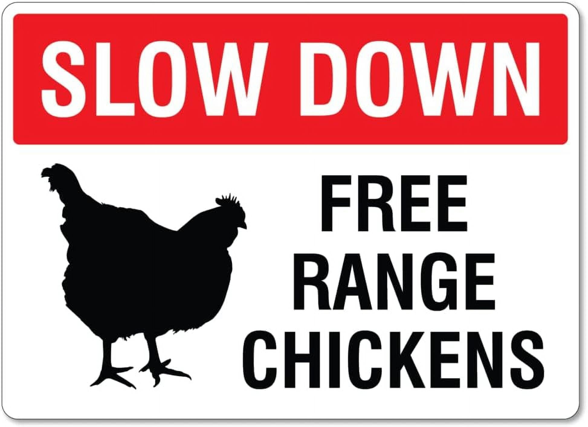 Warning Tin Sign Slow Down - Free Range Chickens Funny Sign Decoration ...