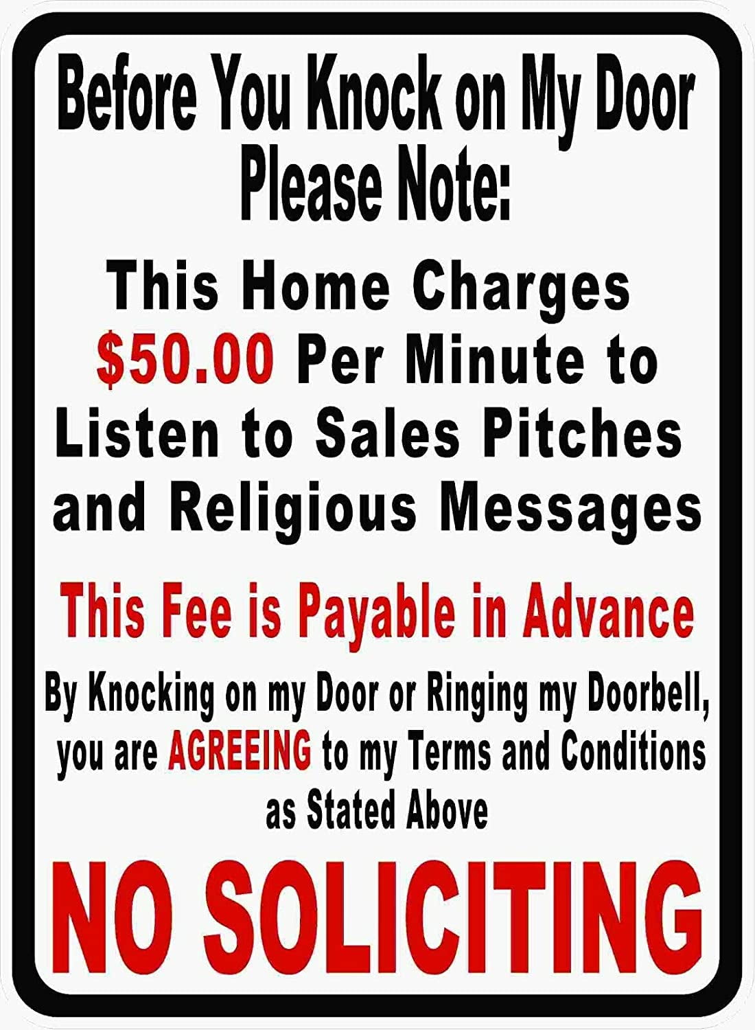 Warning Tin Sign No Soliciting Warning: Before You Knock on My Door ...