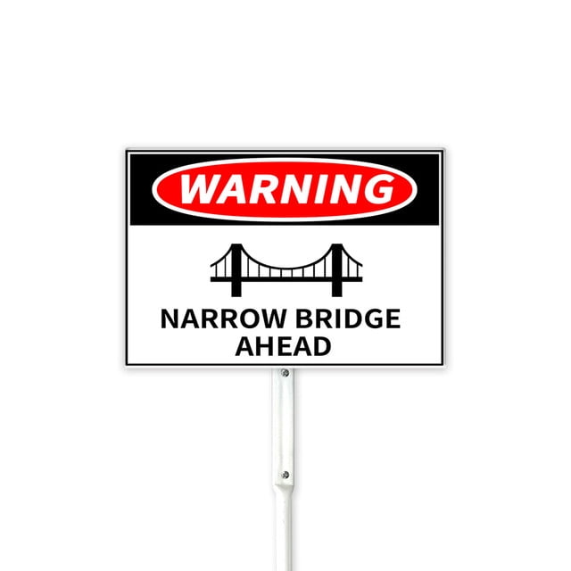 Warning Yard Sign NARROW BRIDGE AHEAD TRAIL CAUTION Metal Sign for ...