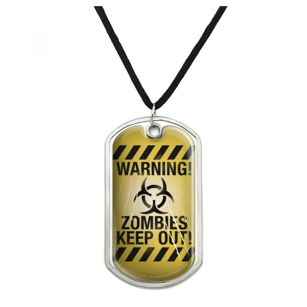 Warning Zombies Keep Out Military Dog Tag Pendant Necklace with Cord ...