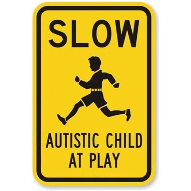 Warning sign Slow Autistic Child at Play with Road sign Business Sign ...