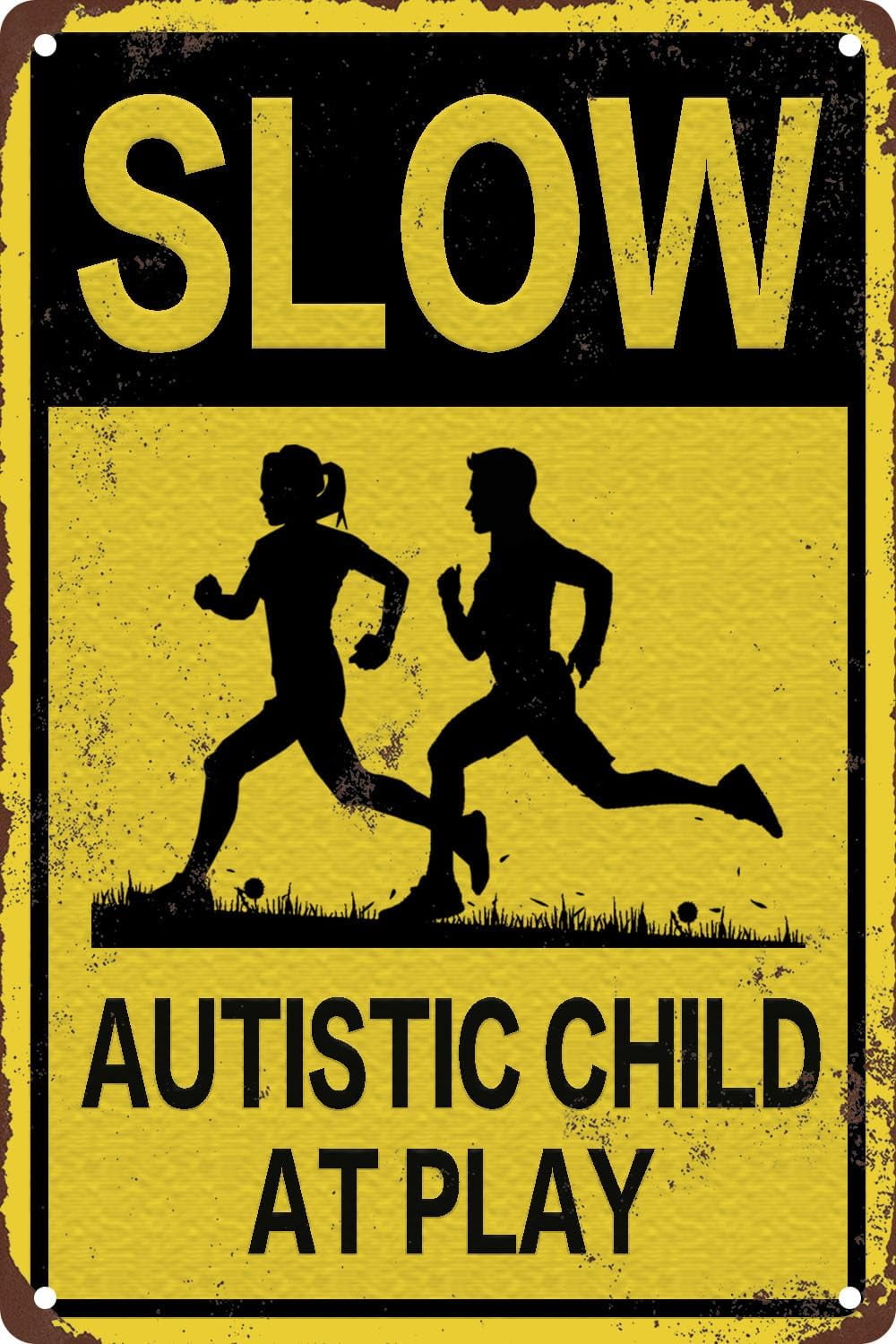 Warning sign Slow Autistic Child at Play with Road sign Business Sign ...