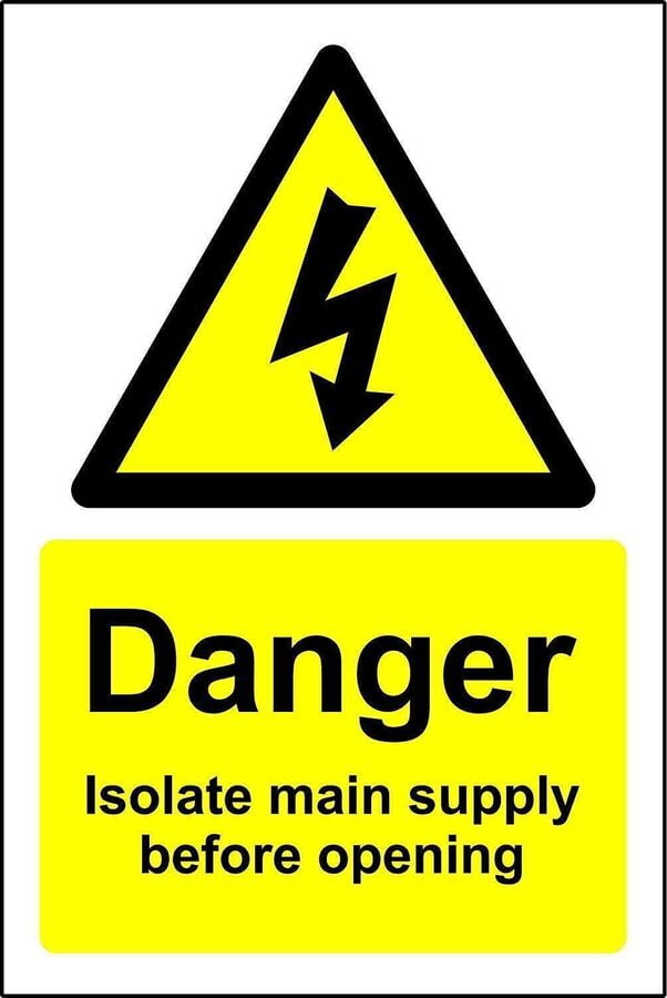Warning signs Danger isolate main supply before opening metal park ...