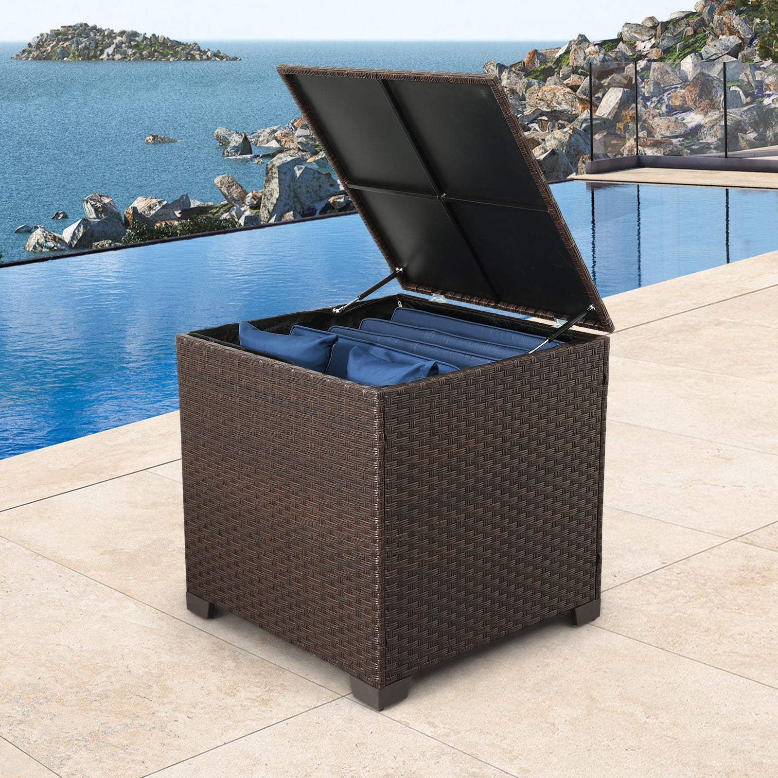 Waroom Large 100 Gallon Waterproof Outdoor Patio Wicker Storage Deck Box, Brown - Walmart.com
