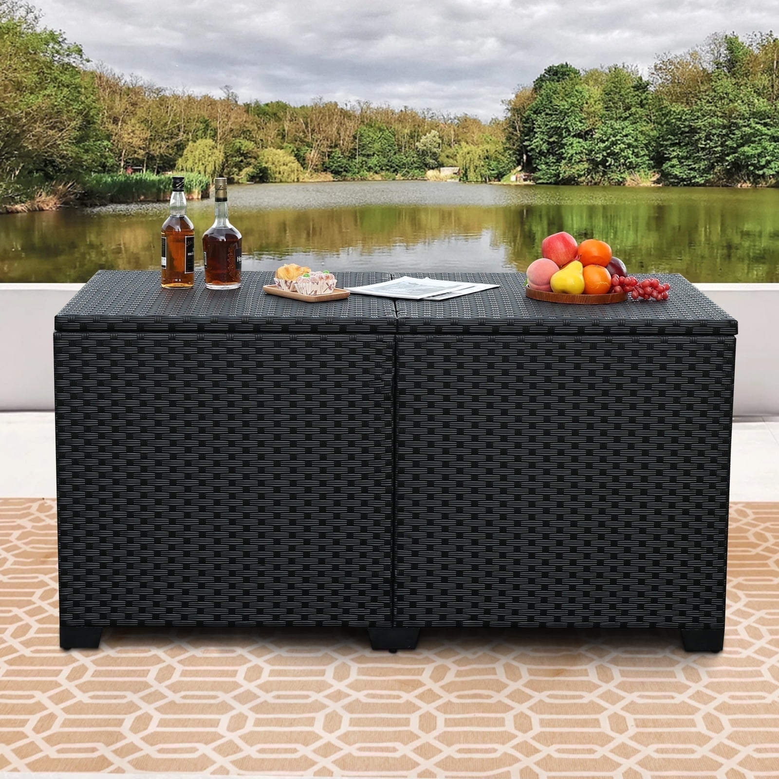 Waroom 180 Gallon Waterproof Deck Box, Resin Wicker Outdoor Storage Bin for Patio, Pool, Garden ...