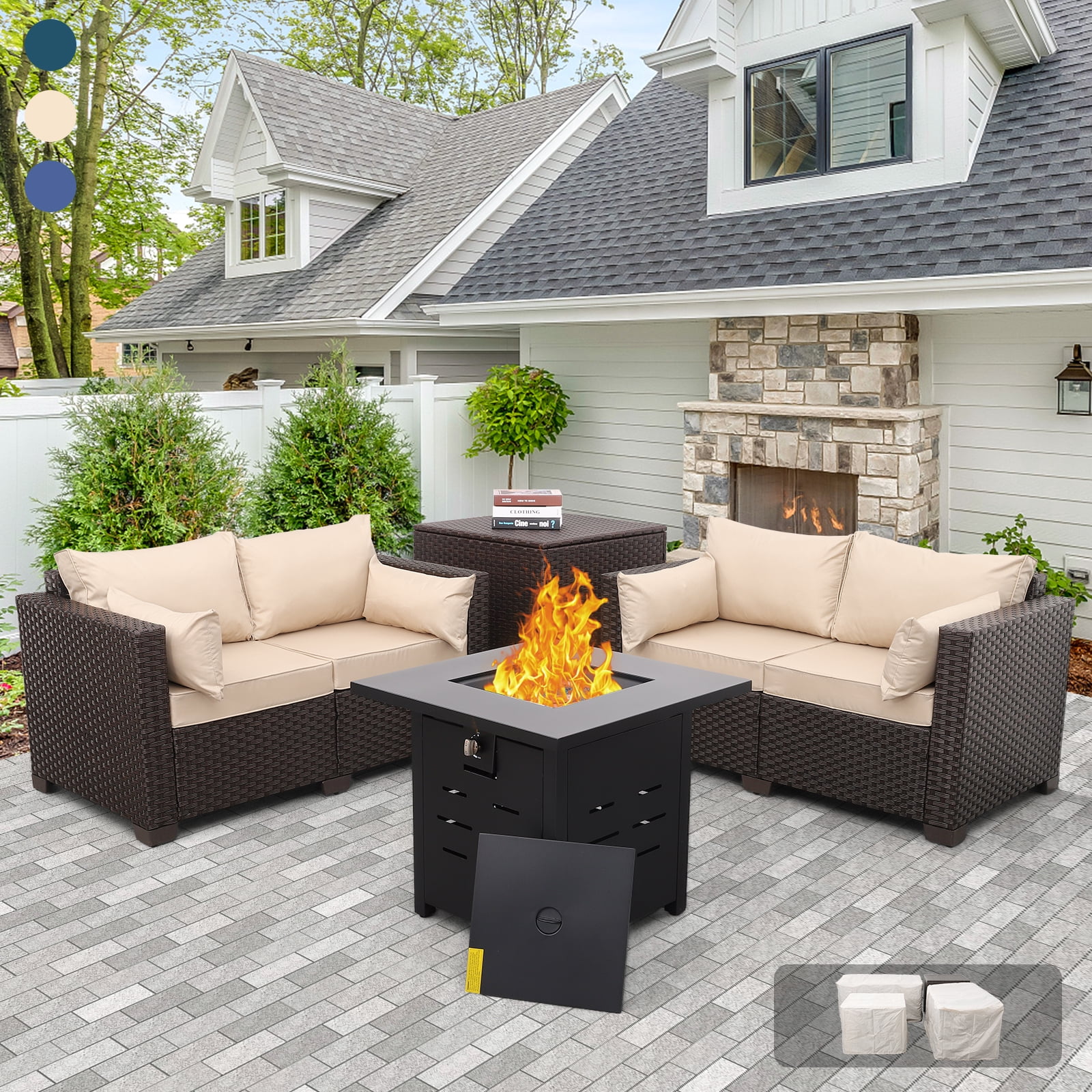 Waroom 4-Piece Outdoor Wicker Furniture Set Patio Double Sofa Loveseat ...