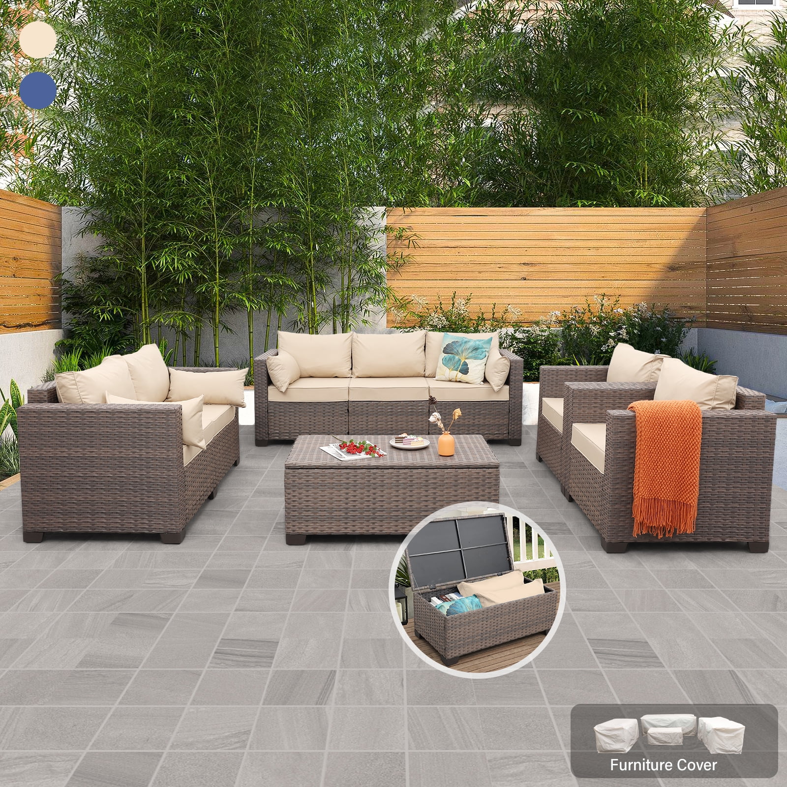 Modern Outside Deck 5pcs Patio Set by Waroom: PE Wicker Outdoor Sofa ...