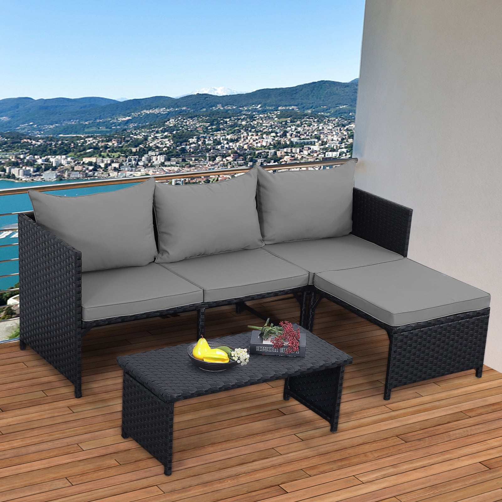 Waroom Outdoor Furniture Set 3 Pieces Patio Conversation Set Chairs and Coffee Table,Gray ...