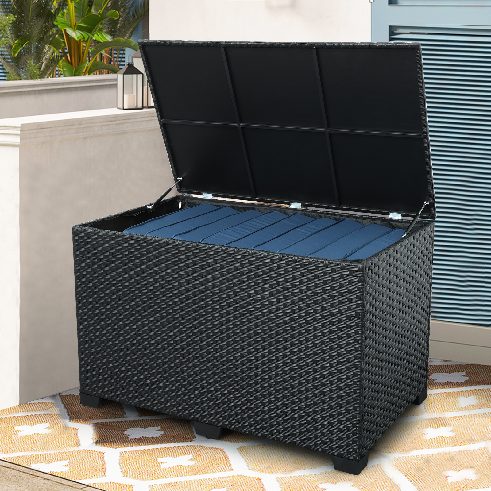 140 Gallon PE Rattan Wicker Outdoor Storage Box, Waterproof Patio Deck ...